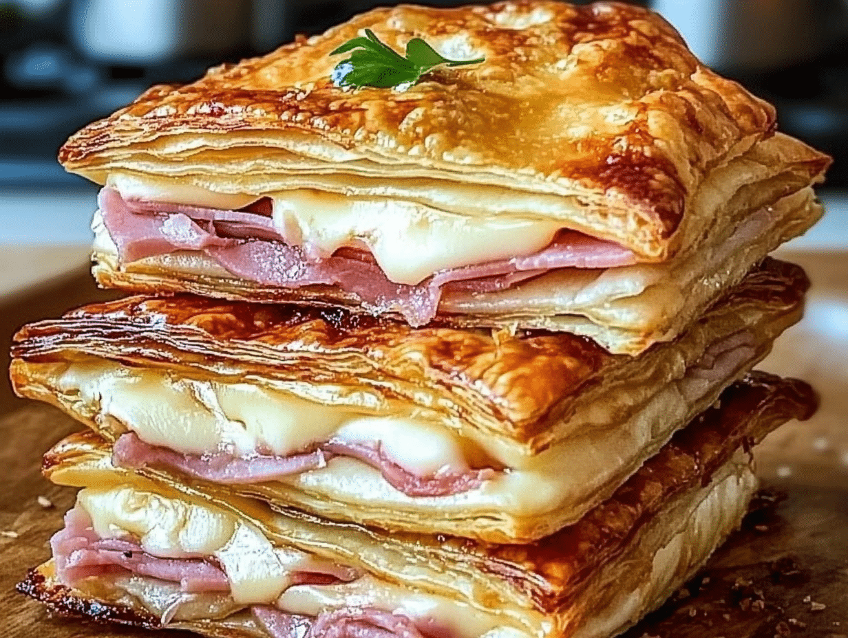 Crispy Ham & Cheese Puff Pastry Stacks – A Delicious Snack