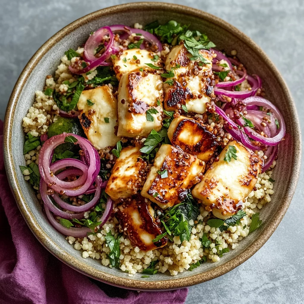 Delicious Hot Honey Halloumi and Couscous Salad: Mediterranean ...